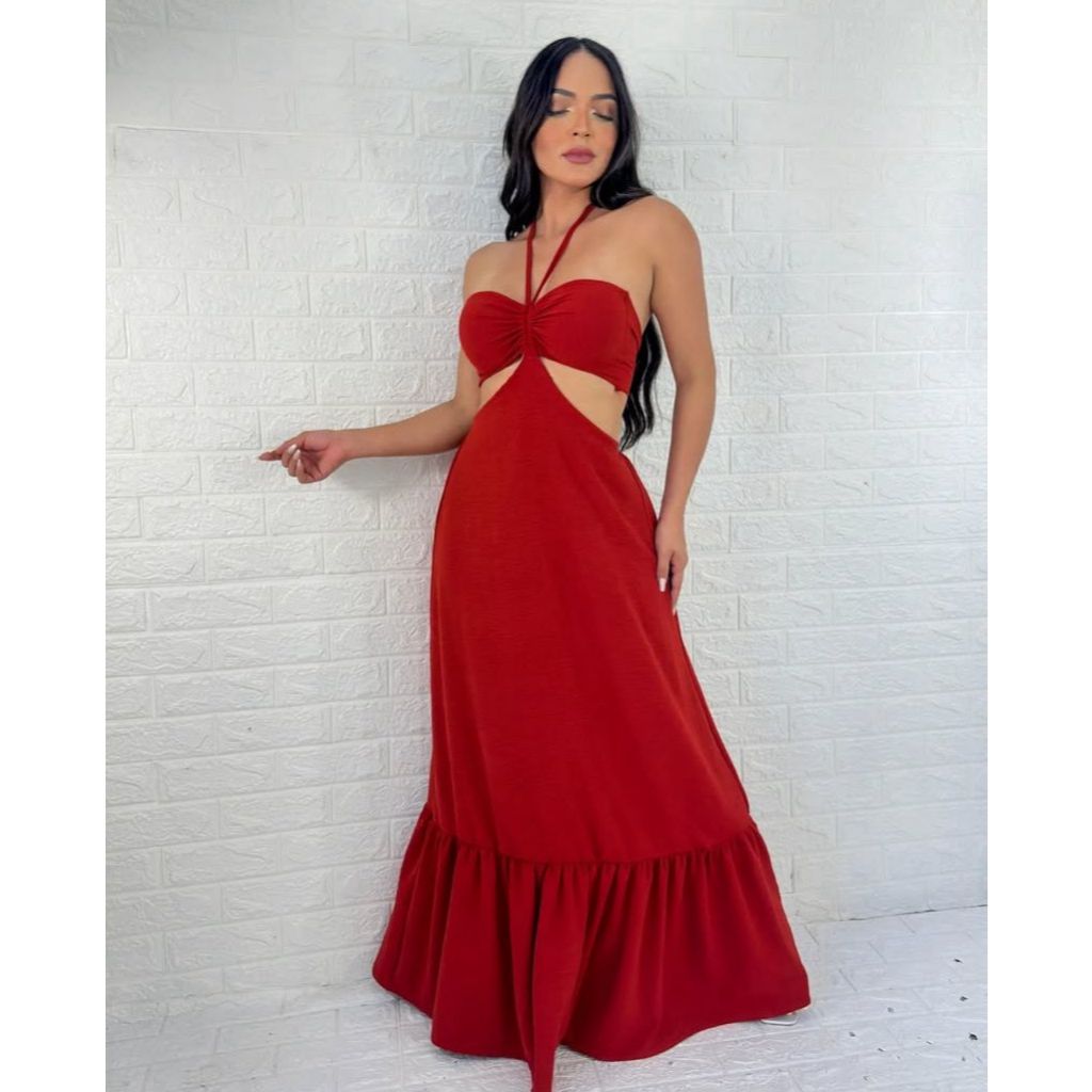 Vestido Longo final de ano e Natal com Bojo Verão | Shopee Brasil