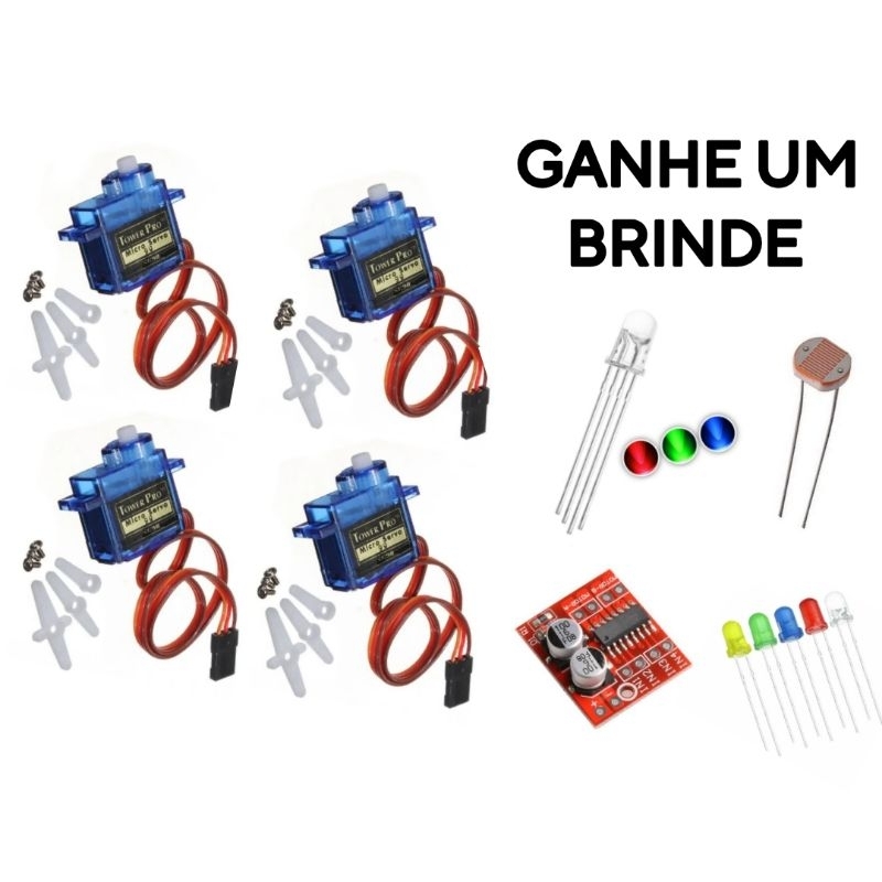 Kit 4x Micro Servo Motor SG90 9g 180° para Arduino + Brinde Aleatório ...