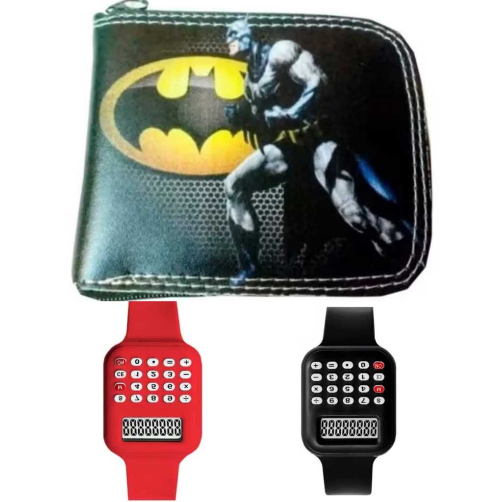 Carteira infantil Batman e relógio com calculadora masculino , kit 2 ...