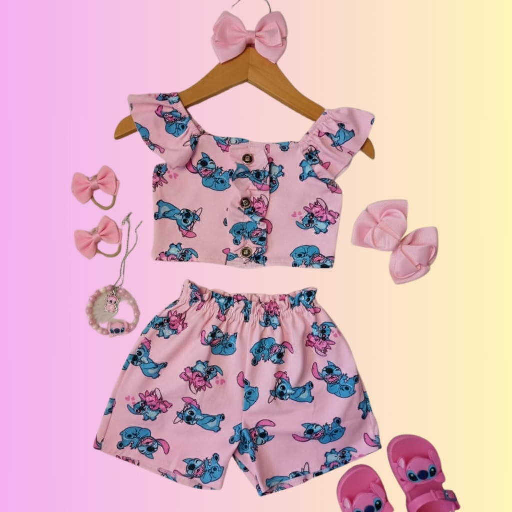 Conjunto Suplex STITCH | Cropped Manga Curta & Short (P-GG) | Shopee Brasil