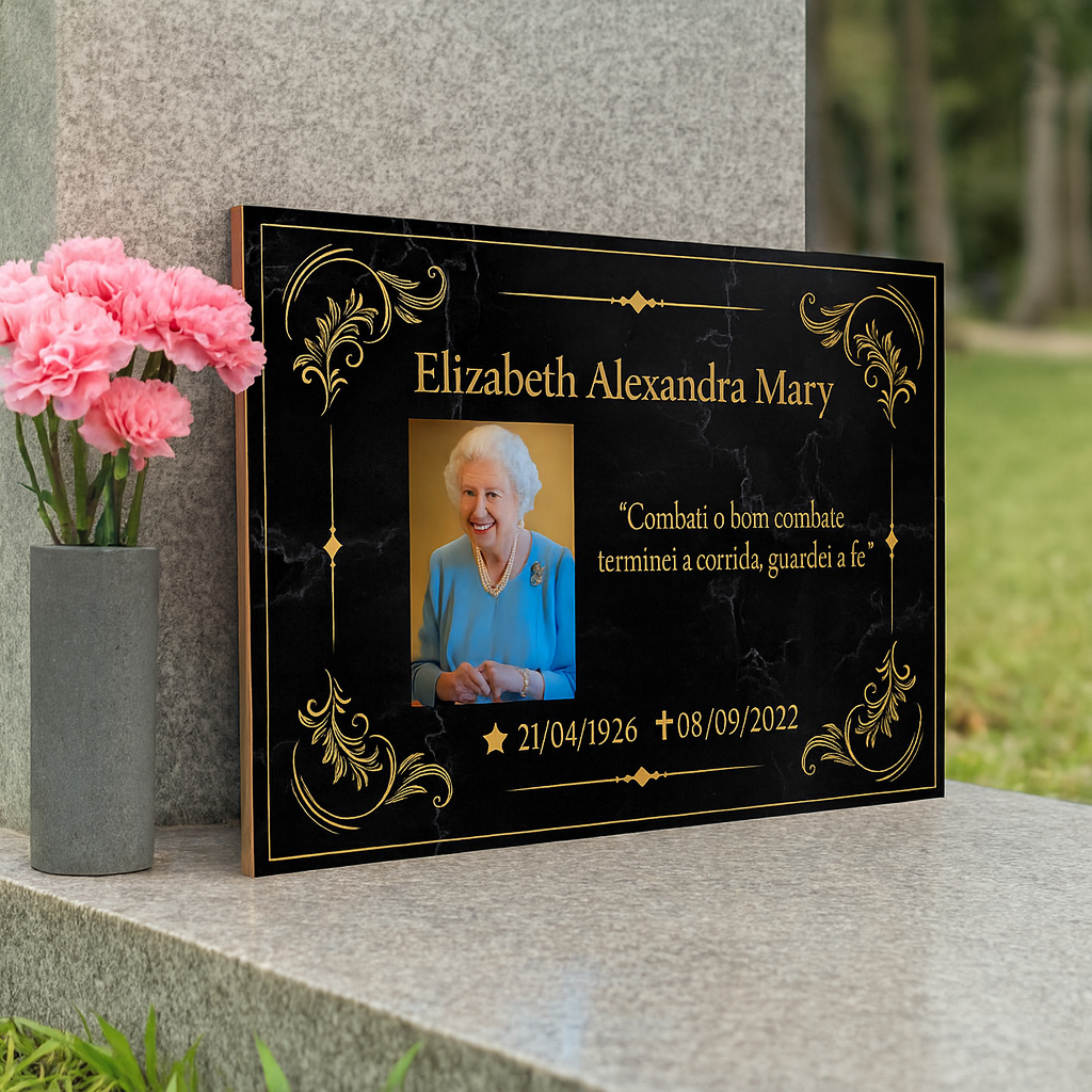 Placa para TÚMULO / Lápide MEMORIAL PERSONALIZADA│Placa FUNERÁRIA com NOME e DATAS–HOMENAGEM ...