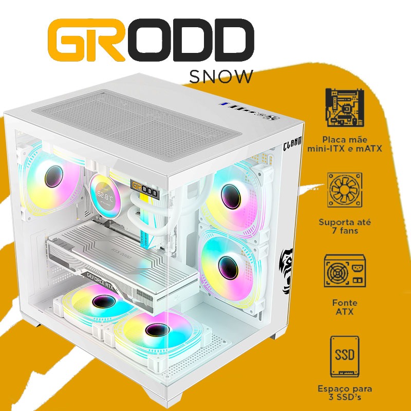 Gabinete Gamer Branco Grodd Snow para 7 Fans Cooler miniATX mATX ...