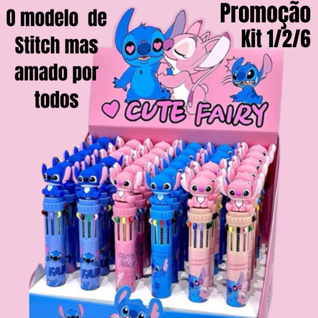 Kit 01/02/06 Caneta 10 Cores Lilo & Stitch Infantil Adulto Papelaria ...
