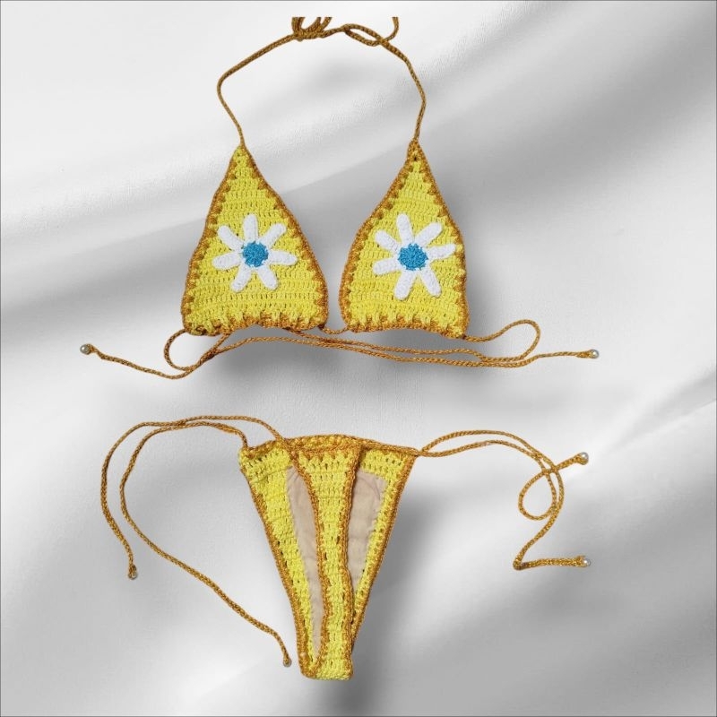 Conjunto de Biquíni de crochê praia. Moda gringa Boho Chic Verão 2026 ...
