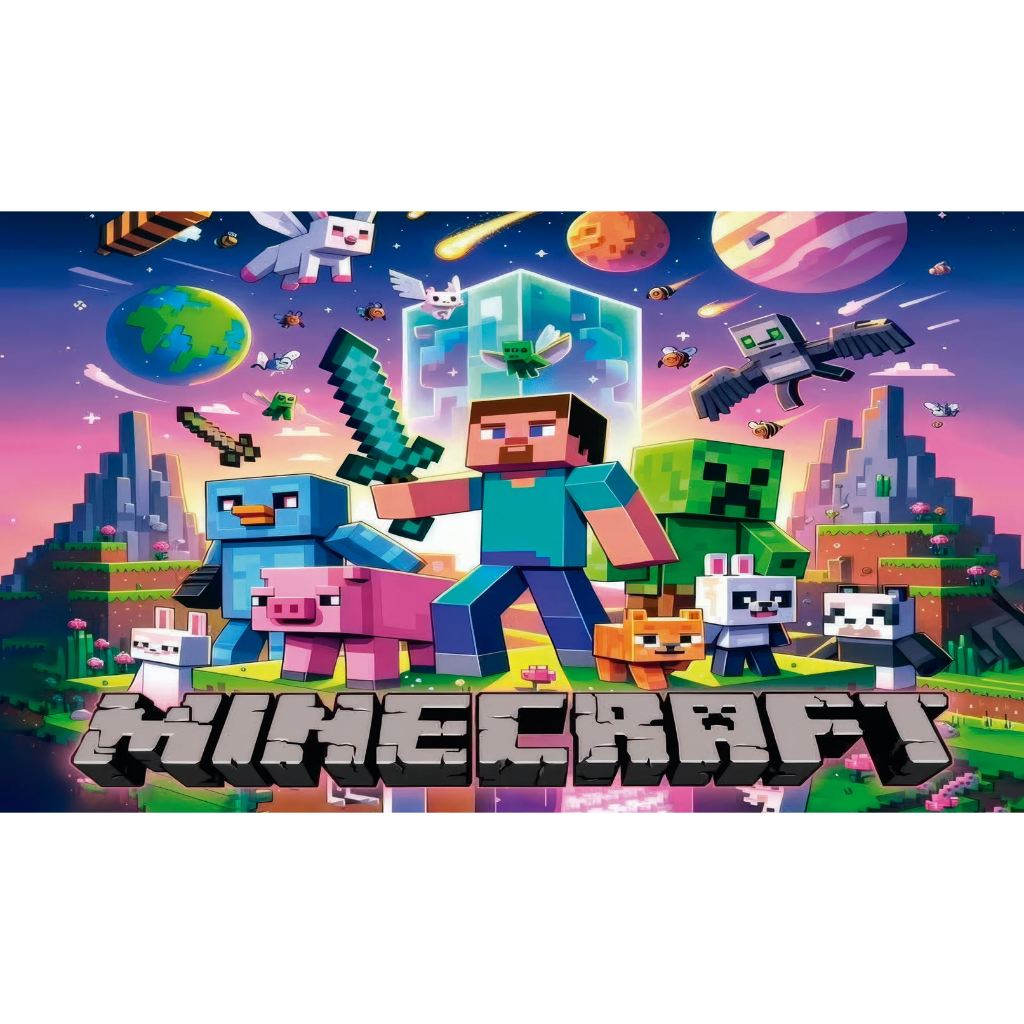 Painel de Festa Retangular Minecraft Em Tecido Sublimado Fundo ...