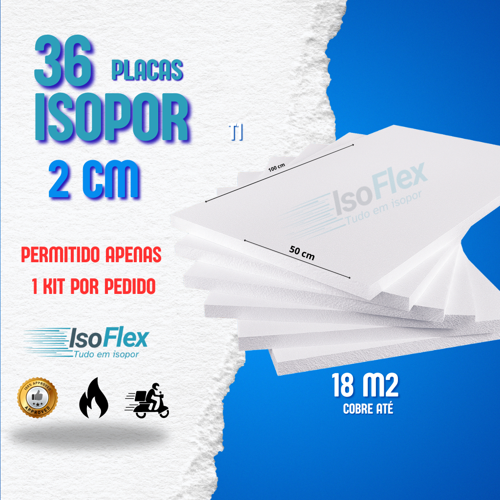 36 Placas de Isopor 20x500x1000 (2cm) EPS Anti chamas PURO - para ...