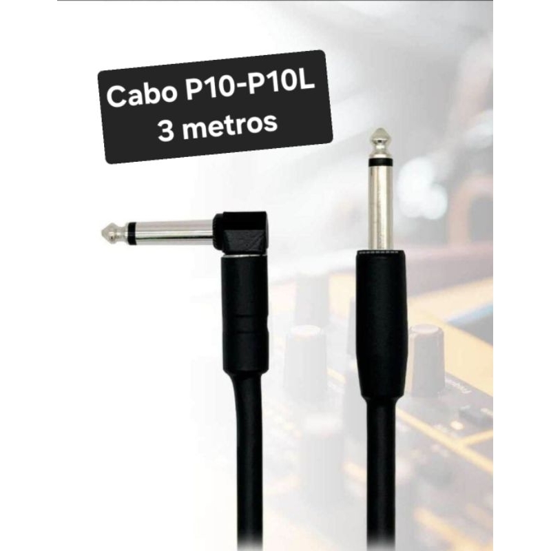 Cabo de Áudio P10 P10 3 metros com 1 ponta em L / P10 x P10 Mono Preto ...