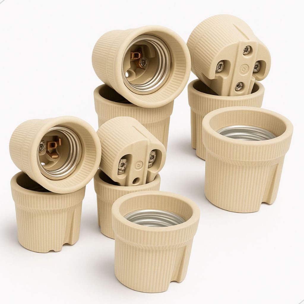Kit 10 Soquete Receptáculo Porcelana Metal Bocal Porta Lâmpadas E-27 ...