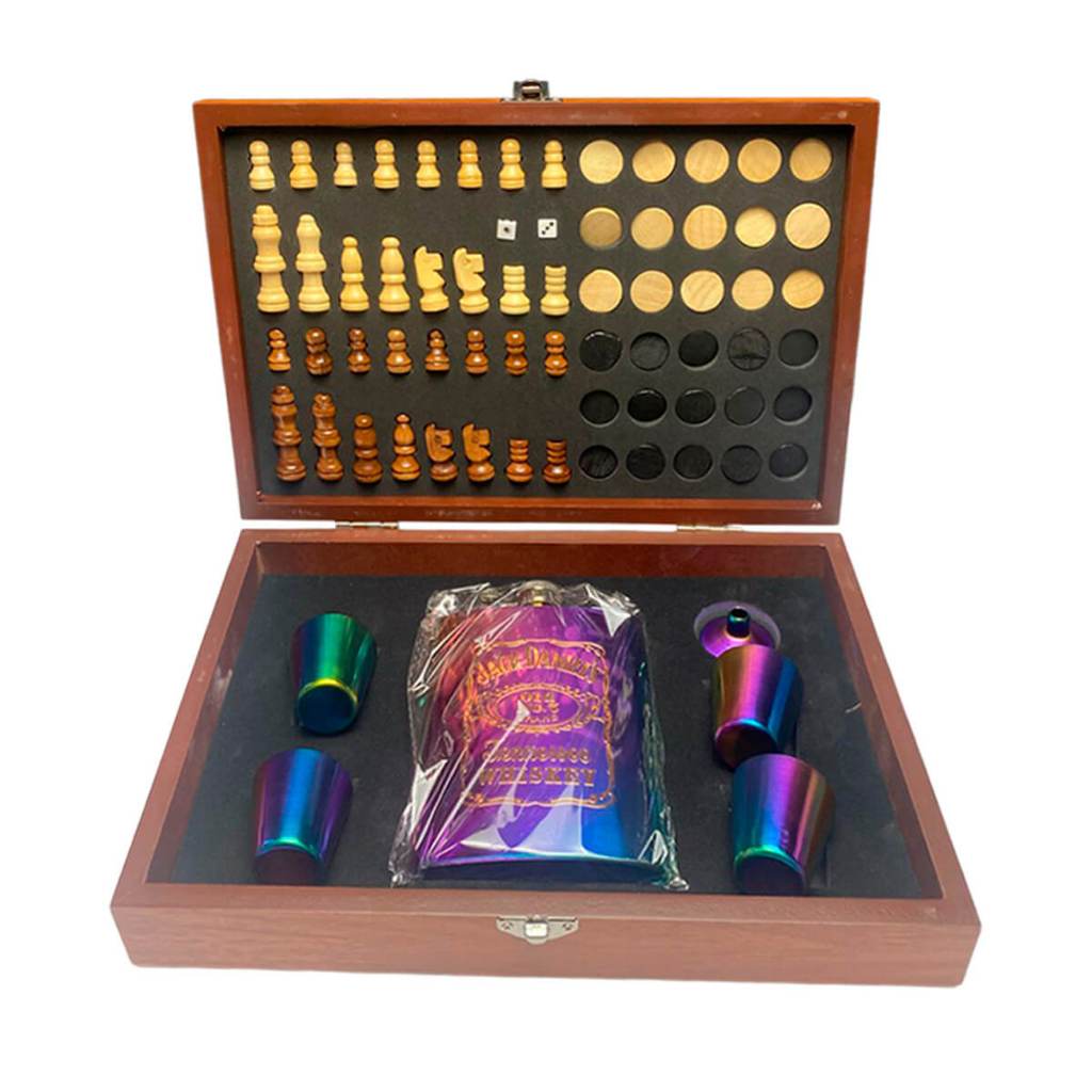 Kit Jogo de Xadrez e Dama com Porta Bebidas Cantil | Shopee Brasil