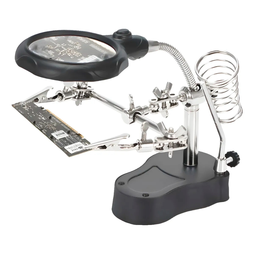 Lupa Com Led Luz Garras E Suporte Ferro Solda Articulável 3 Em 1 Zoom ...