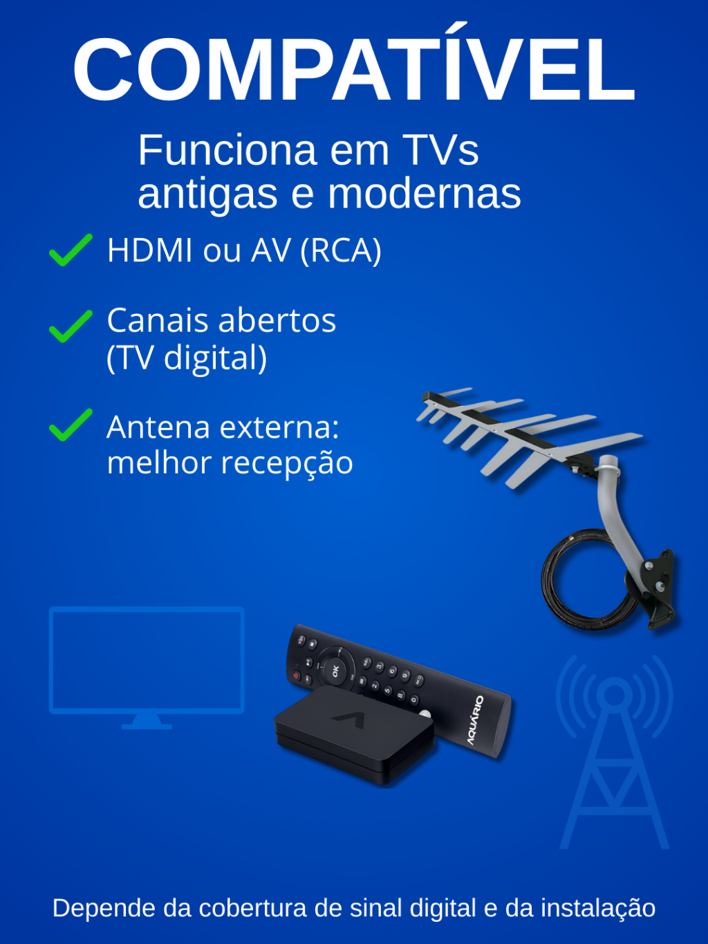 Kit TV Digital Externo Aquário – DTV-9000 + Antena Externa DTV-1500 ...