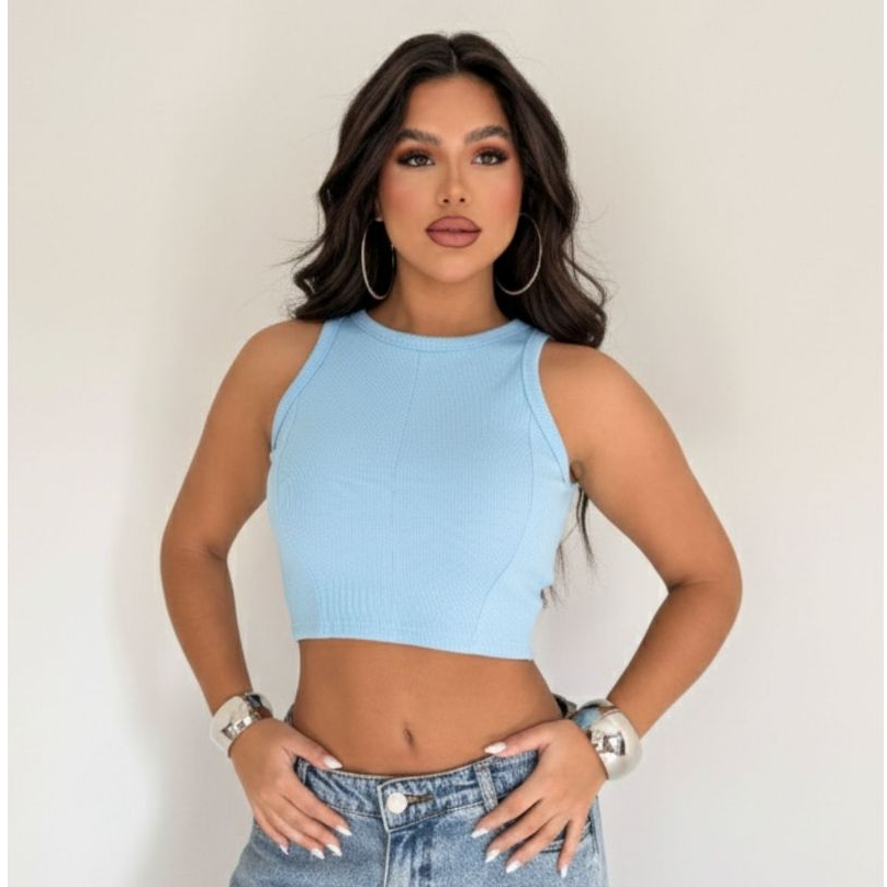 Cropped Estiloso Balada Moda Jovem Modelador Efeito Cintura Fina Visual ...