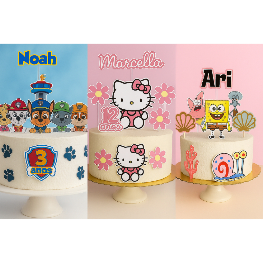 Topo de Bolo Personalizado 3D – Temas Infantis (Patrulha Canina, Hello ...