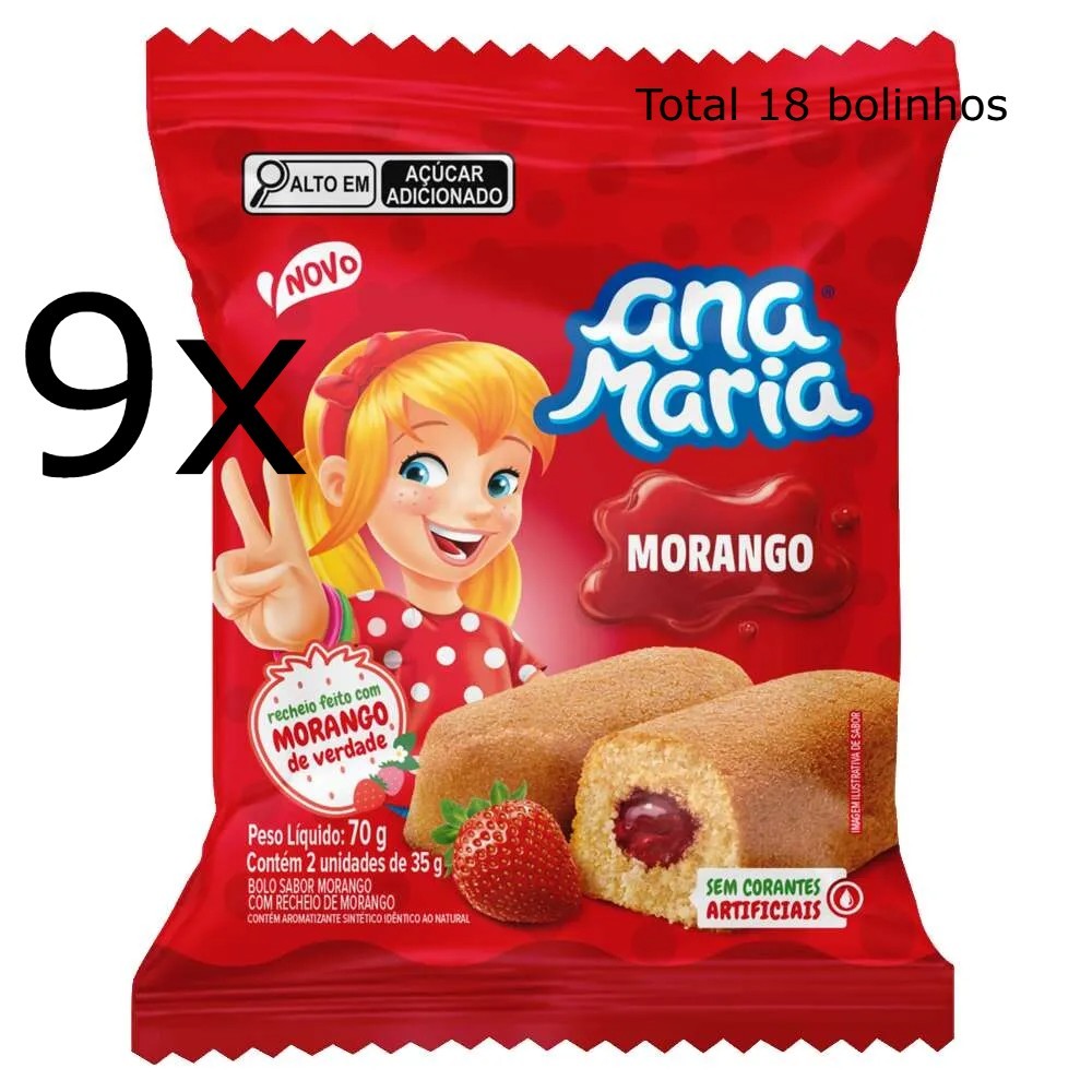 Kit 18 bolinhos Ana Maria Morango (9 pacotes duplos 70g cada) | Shopee ...