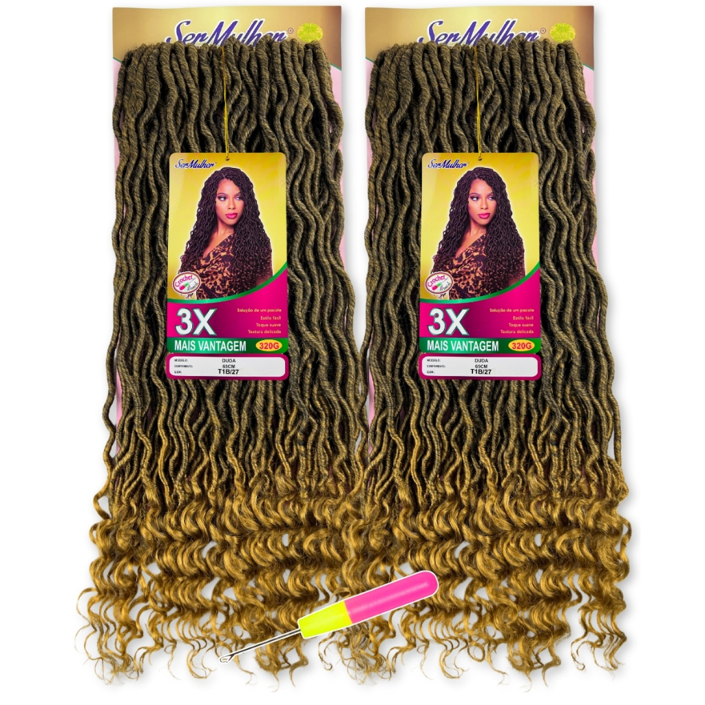 Kit 2 Aplique Cabelo Goddess Faux Locs Cacheado Orgânico Crochet Braid ...