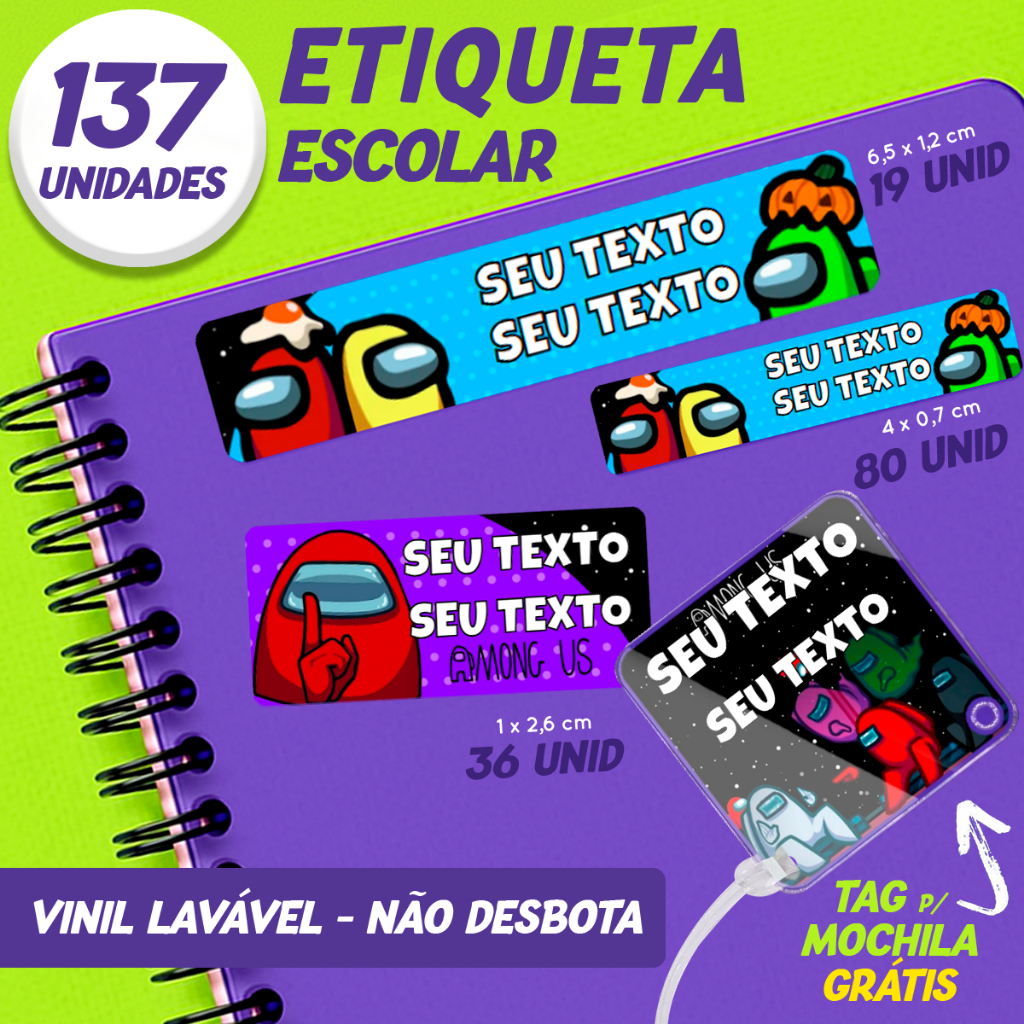Kit 137 Etiquetas Escolares Among Us + Tag escolas brinde | Shopee Brasil