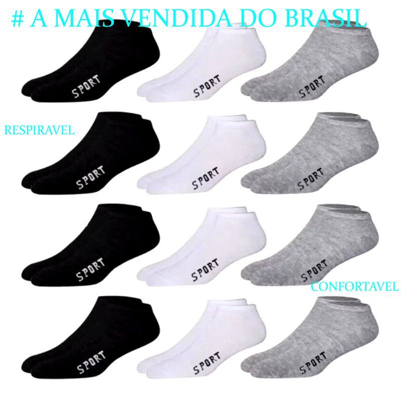 Meias Kit 3-6-9-12 pares unissex sport Nº 40 ao 46 Cores variadas | Shopee Brasil