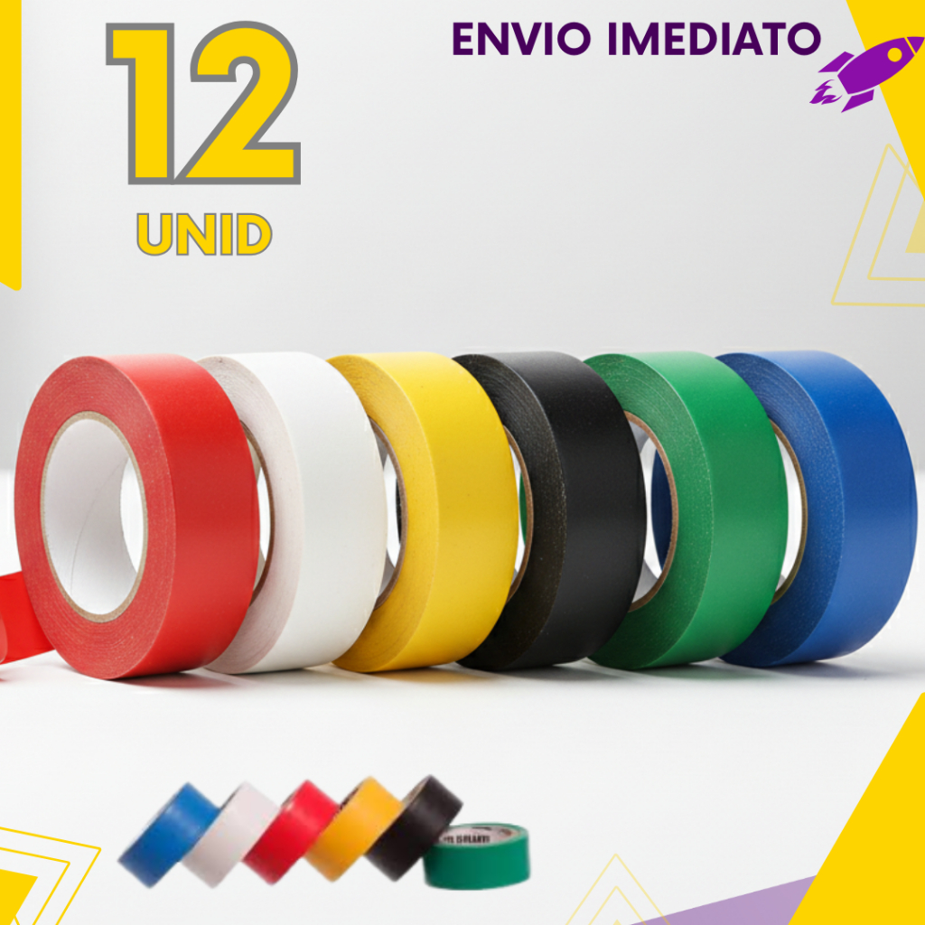 12 Fita Isolante Pvc Preta Colorida Antichama Adesiva Fio Isolamento ...