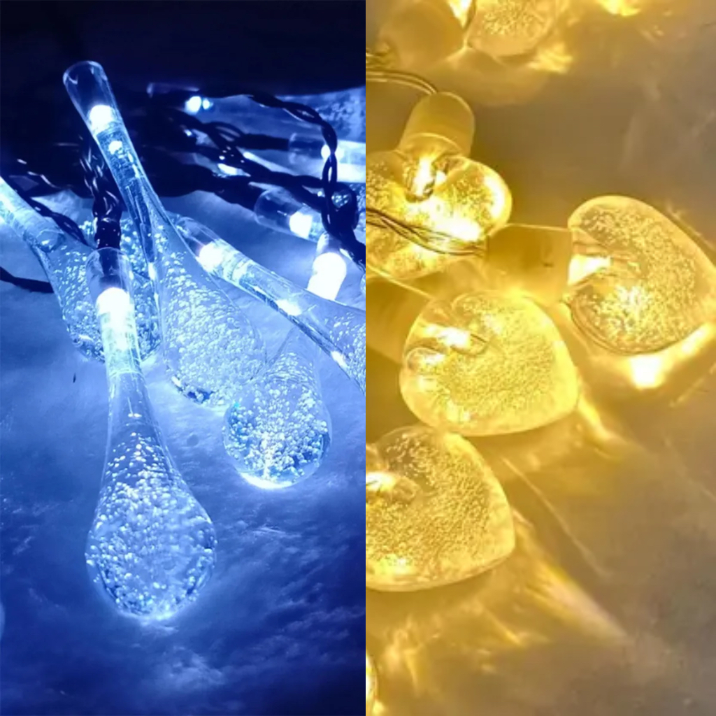 Cordão de Luz LED Decorativo 2M – Corações/Gotículas, Pilha ou USB ...