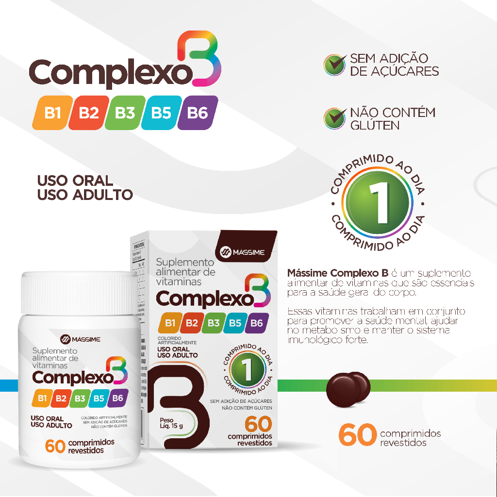 Complexo B Multivitamínico B1 B2 B3 B5 B6 Comprimidos | Shopee Brasil