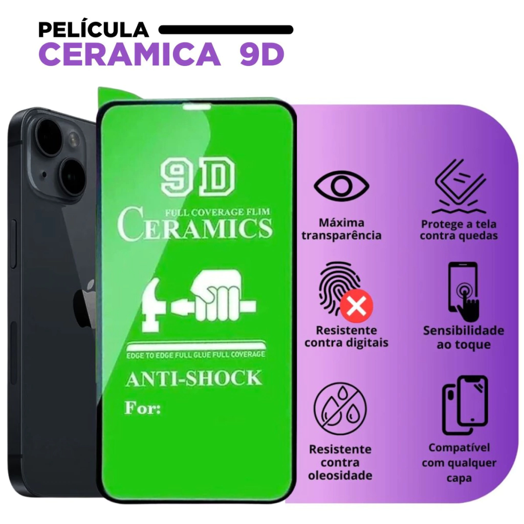 Película Cerâmica 9D para iPhone 11 ao 17 | Anti-Impacto | Alta ...