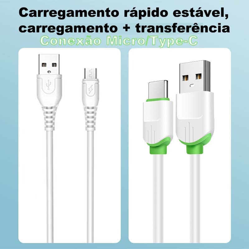 Kit com 10 cabos Type-C/Micro USB, 2.1A carregamento rápido, 1 metro ...