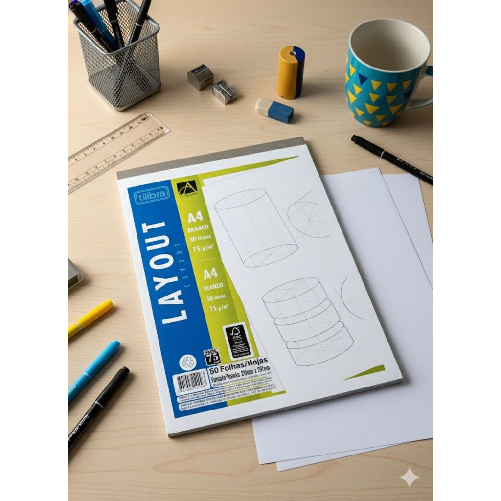 Caderno Colado Layout A4 Branco Com Margem Académie 50 fls Tilibra ...
