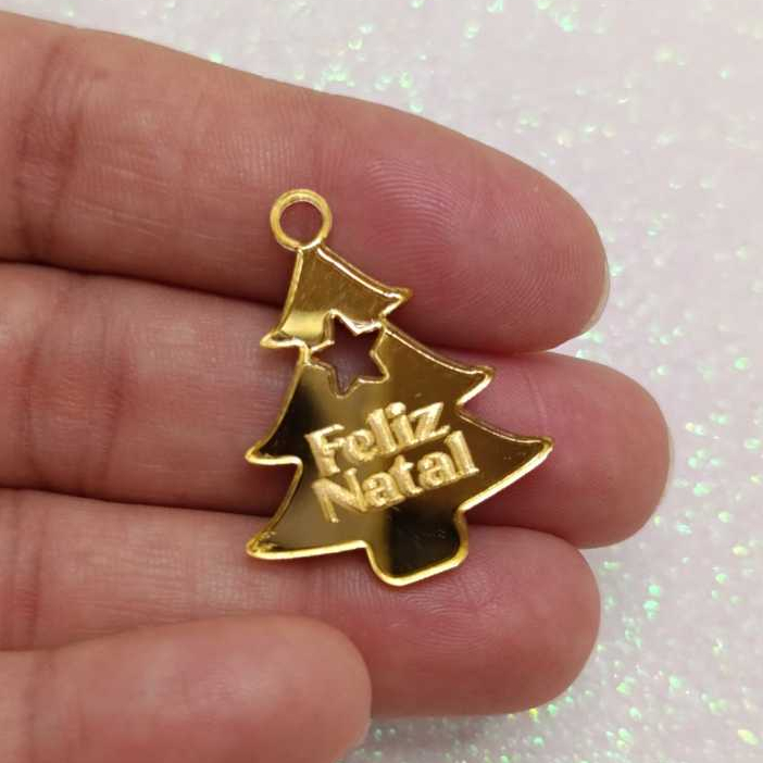 10 Unidades Aplique de Natal Pingente/Tag Aplique Espelhado Dourado ...