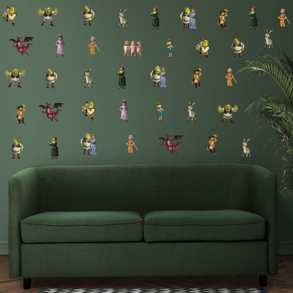 Adesivos De Parede Shrek Gato de Botas Burro Kit 96 Personagens ...