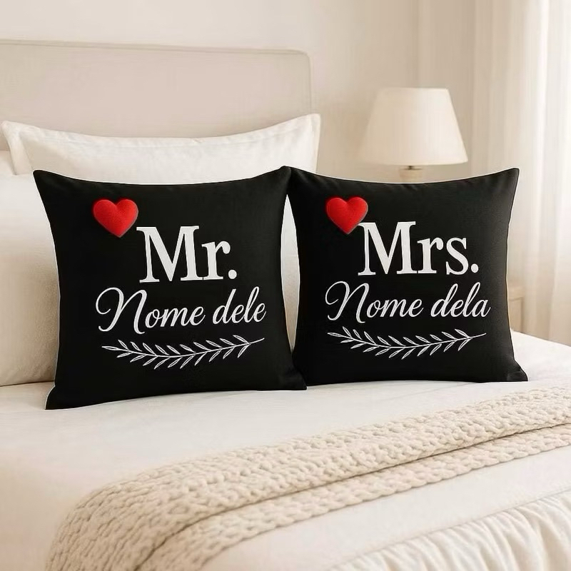 Kit 2 Capas De Almofadas Casal Mr e Mrs Nomes do Casal Personalizadas ...