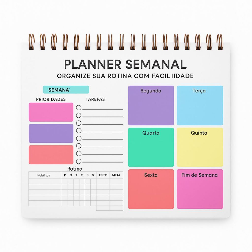 Planner de Rotina Semanal Caderno Planejamento Organização Diário e ...