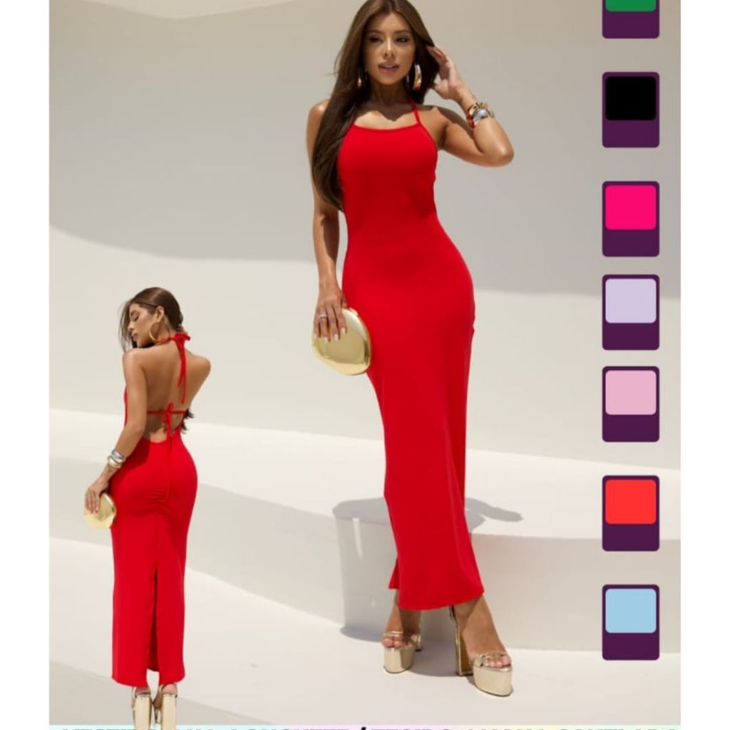 Vestido longo feminino vermelho canelado colado de fenda com decote nas ...