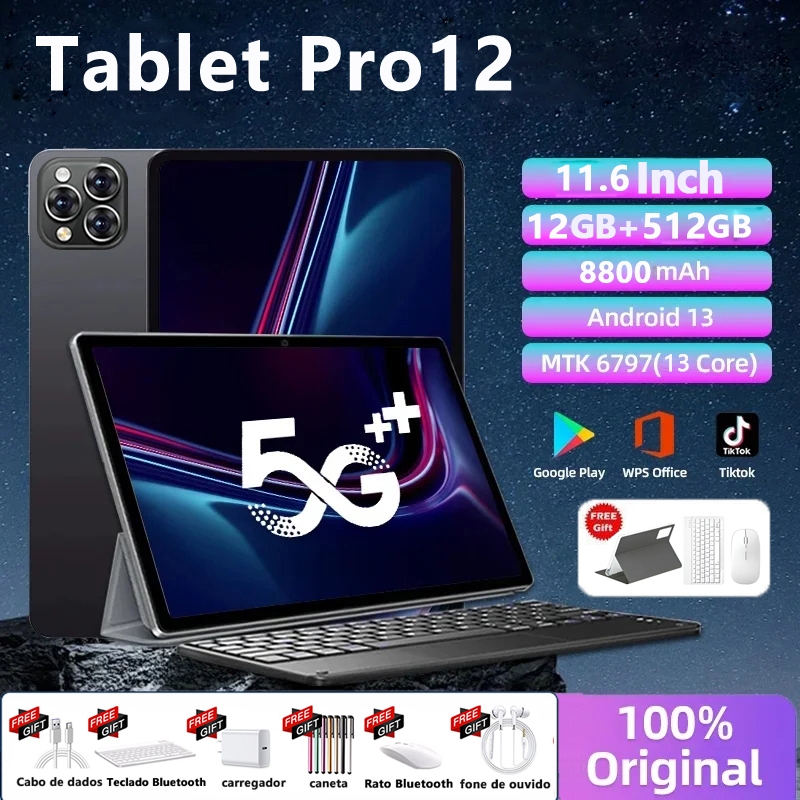 {Teclado e rato oferecidos} Hancdon 2025 Novo Tab Pro12ROM12+512GB ...
