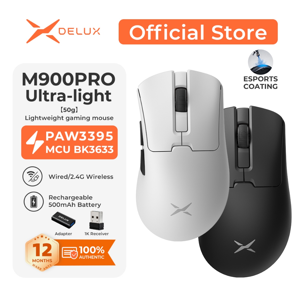 DELUX M900 Pro Ultra-Light 50g Mouse Gamer Sem Fio 8K – PAW3395, BK3633 ...