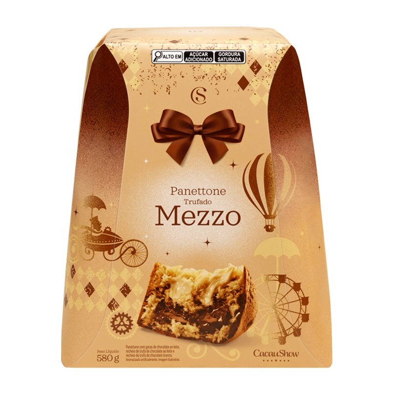 Panettone Trufado Mezzo 580g CacauShow Gotas de Chocolate Recheio trufa ...