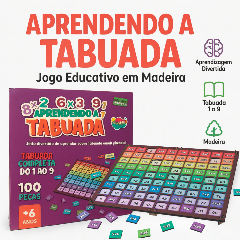 Tabuada Completa de Madeira 100 Peças – Jogo Infantil Educativo para ...