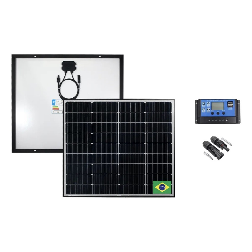 Placa Solar 100w Monocristalino Nacional + Controlador + Mc4 22v 24v ...