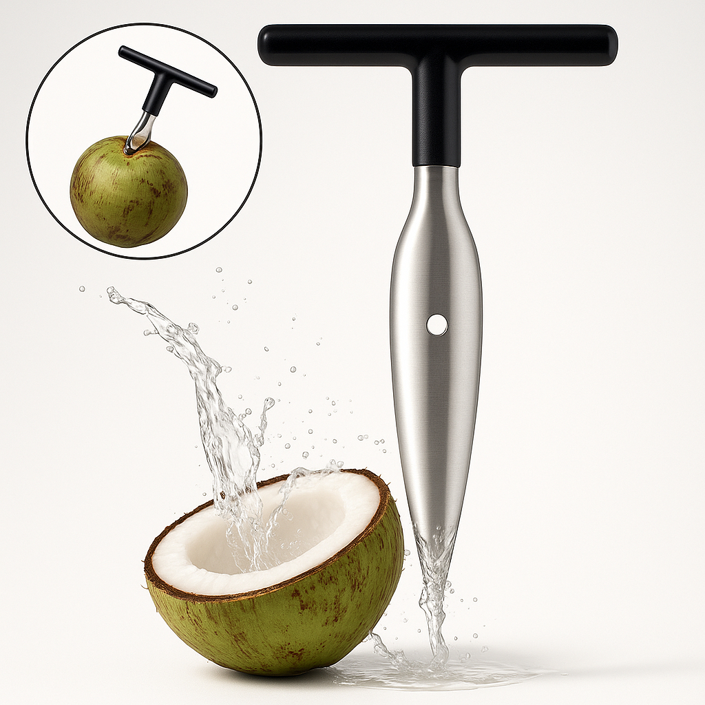 Abridor Furador Corta Coco Manual Aço Inox Profissional com Cabo em T ...