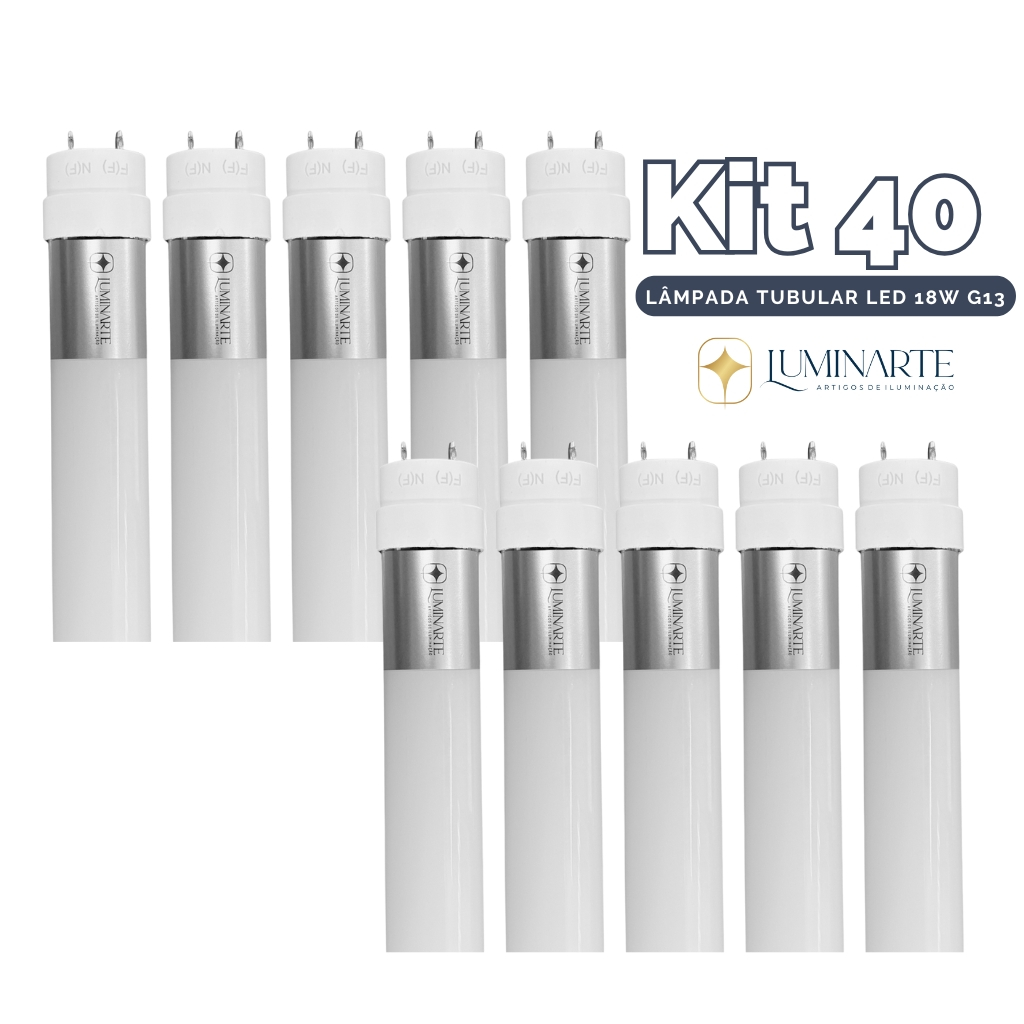 Kit 40 Lâmpadas Led Tubular T8 120 cm Bivolt 18w 6500k Branco Frio(LUZ ...