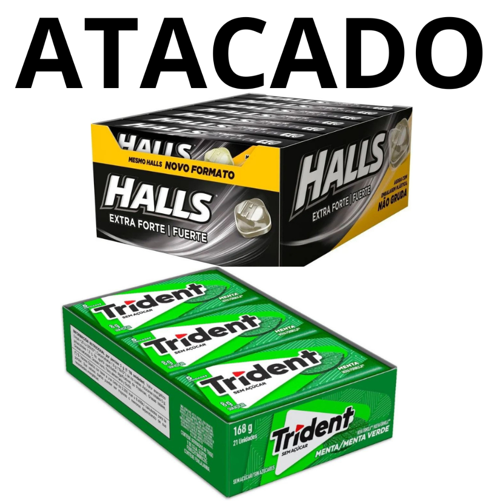 Halls Extra Forte e Trident Menta Verde Kit Com 2 Displays 21 Un Cada ...