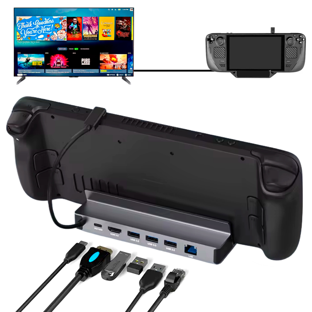 Steam Deck Base Dock 7 em 1 HDMI 4K 60Hz RJ45 Gigabit + 3 USB Projete ...