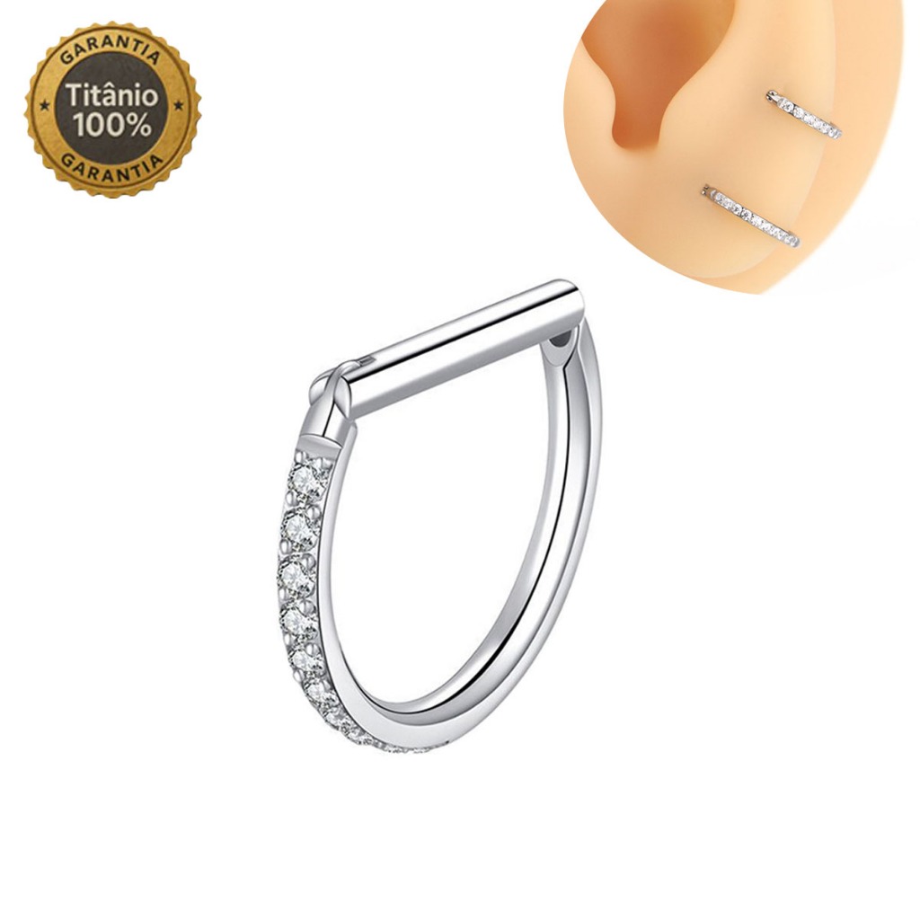 Piercing Argola Titânio Zircônia em U Segmento Articulado Nariz, Tragus ...