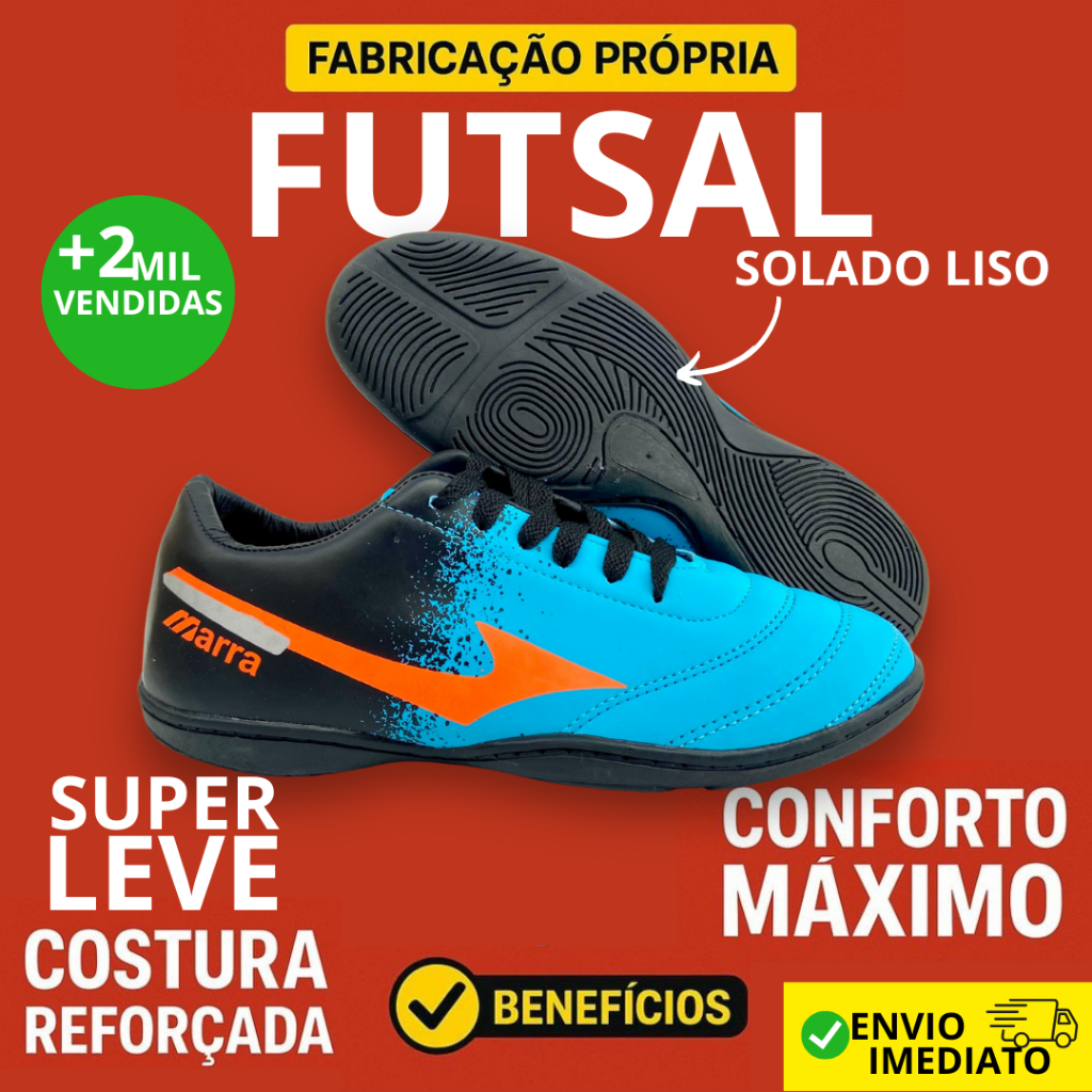 Chuteira Futsal Adulto Super Leve Conforto Máximo Costura Reforçada ...