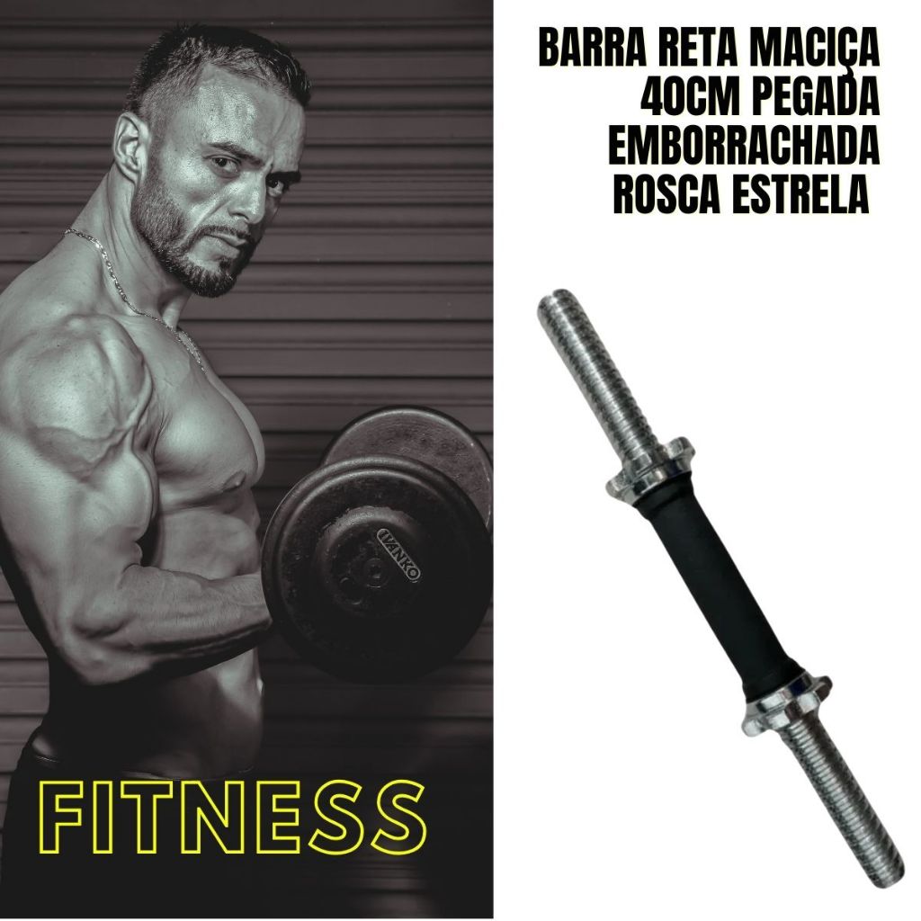 Barras Reta de Musculação Emborrachada Rosca Estrela para Halteres 40cm ...