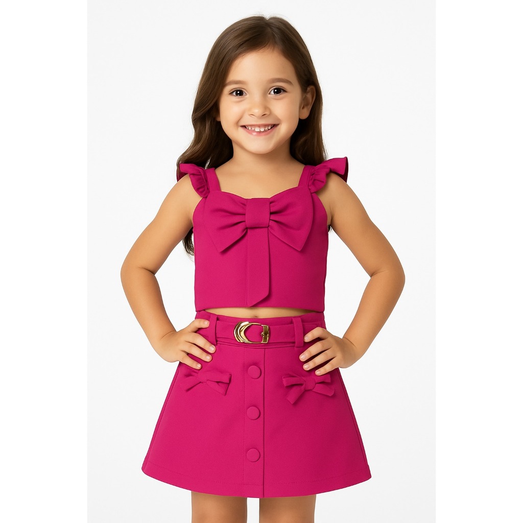 Conjunto Alfaiataria 4 ao 12 Anos Infantil Menina cropped e Short Saia ...