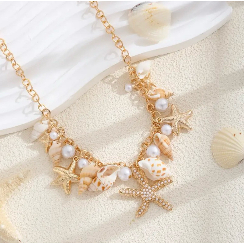 Colar praia corrente dourada concha búzios e estrela do mar | Shopee Brasil