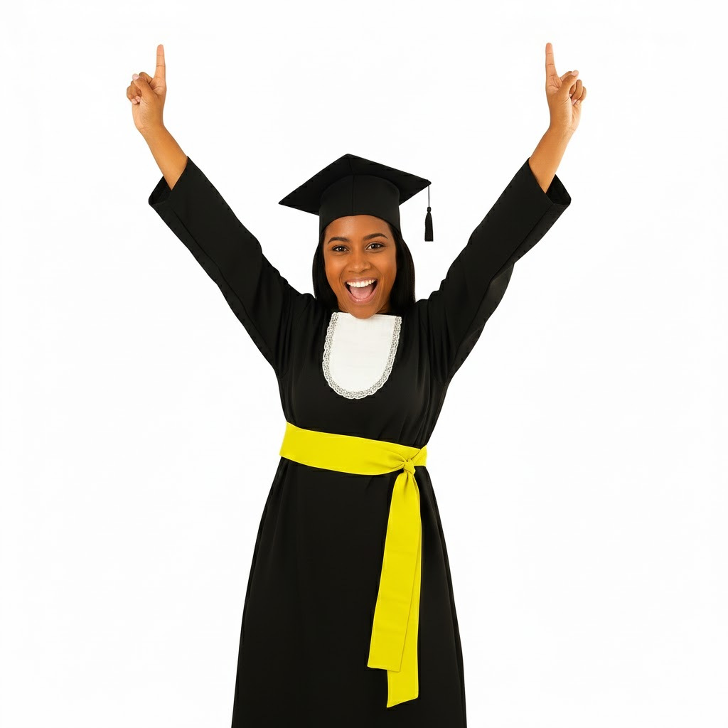 Traje de Formatura 4 em 1 – Beca, Faixa, Capelo e Jabô Inclusos ...