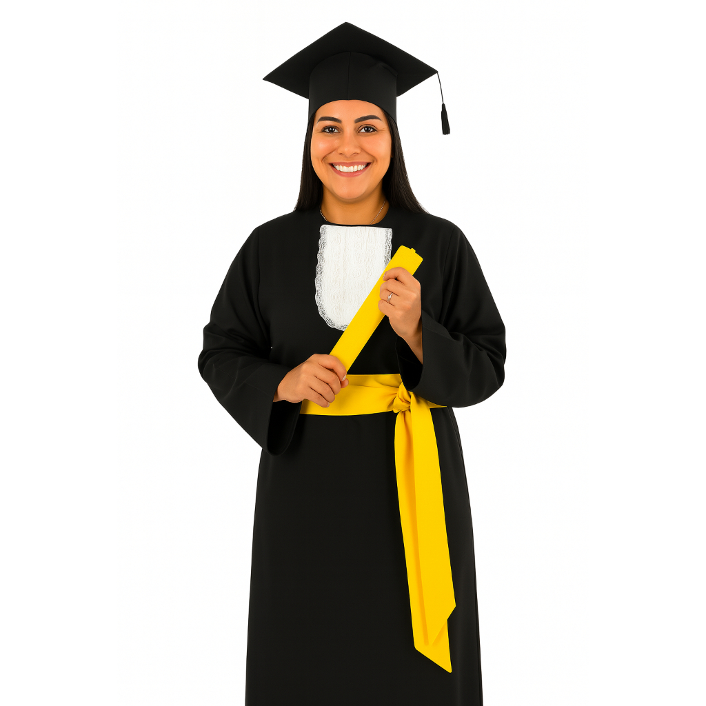 Conjunto Formatura (5 Peças) – Beca, Capelo, Faixa, Jabô e Canudo ...