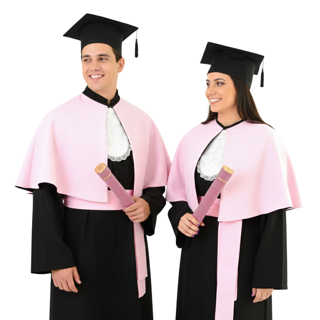 Traje Formatura Premium 6 Peças – Beca, Capelo, Jabo, Faixa, Canudo e ...