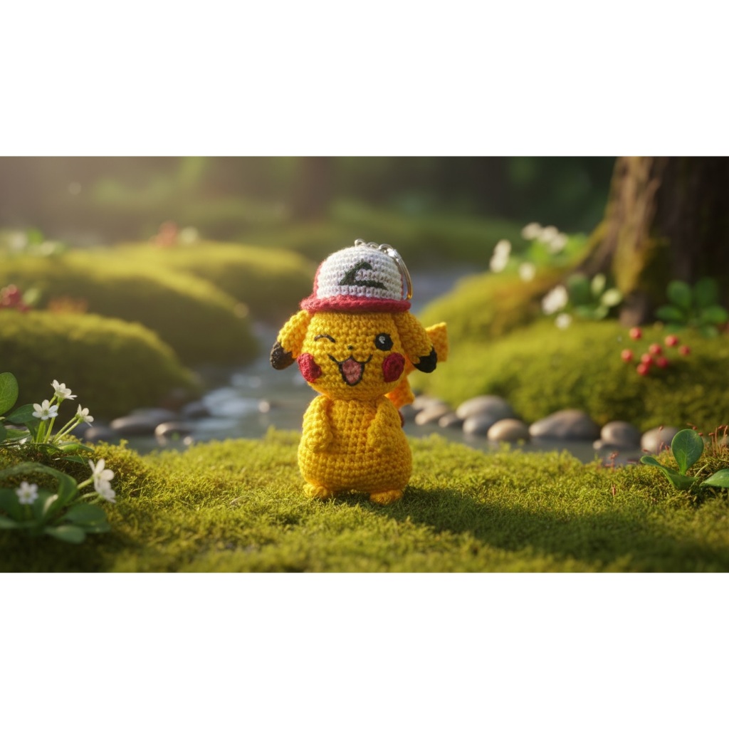 Amigurumi Pikachu Chaveiro Boneco de Crochê Pokémon Feito à Mão Boné ...